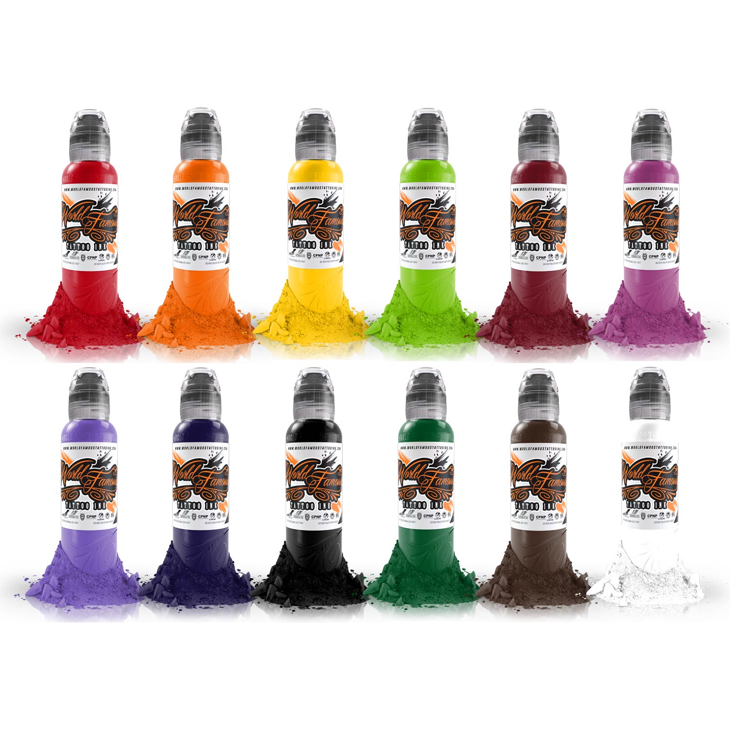 Complete Set of 12 World Famous Ink Primary Colour Set #1 30ml (1oz ...